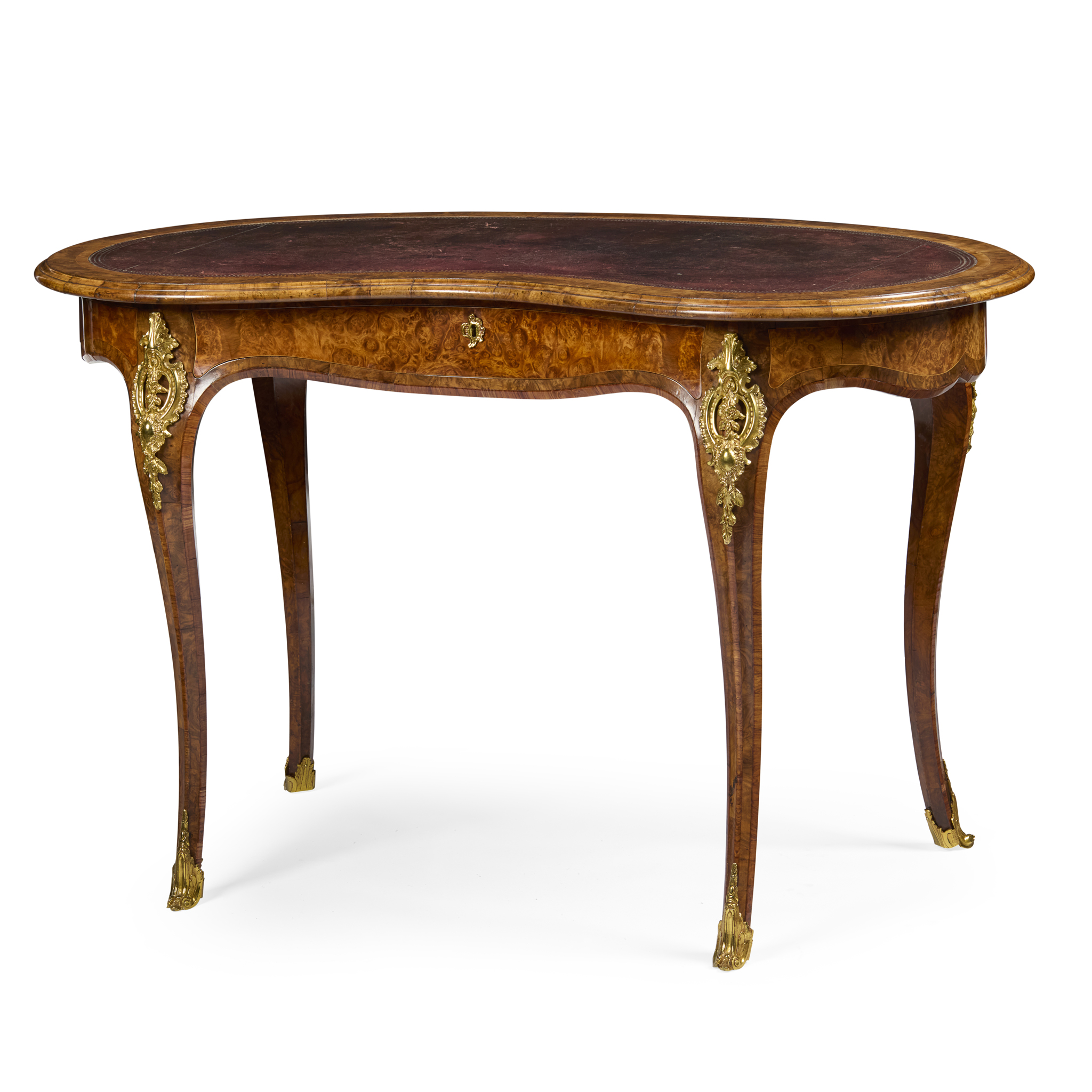 VICTORIAN WALNUT AND KINGWOOD KIDNEY-SHAPED WRITING TABLE, POSSIBLY ...