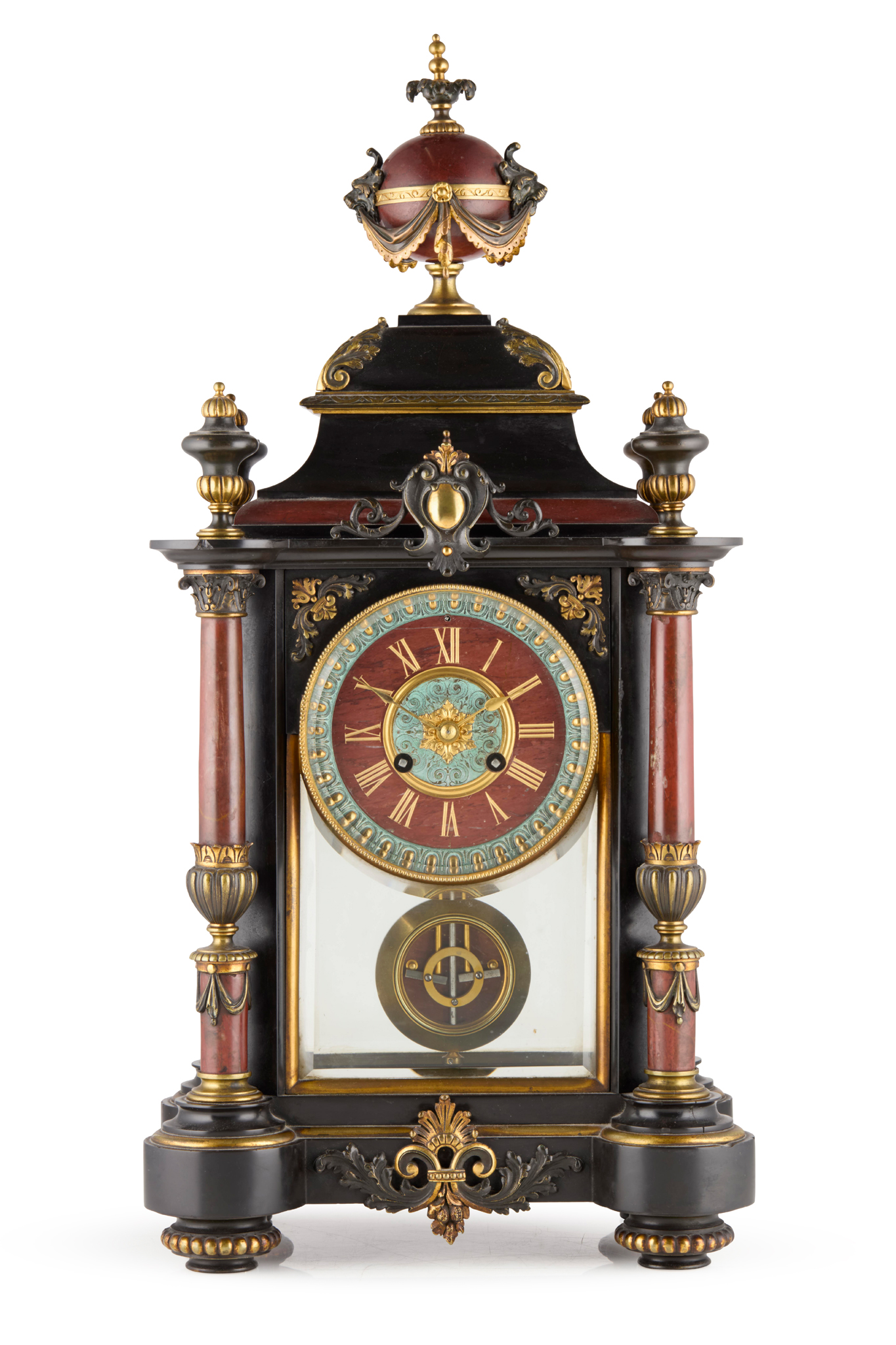 FRENCH GILT AND PATINATED BRONZE MOUNTED MARBLE MANTEL CLOCK LATE 19TH ...