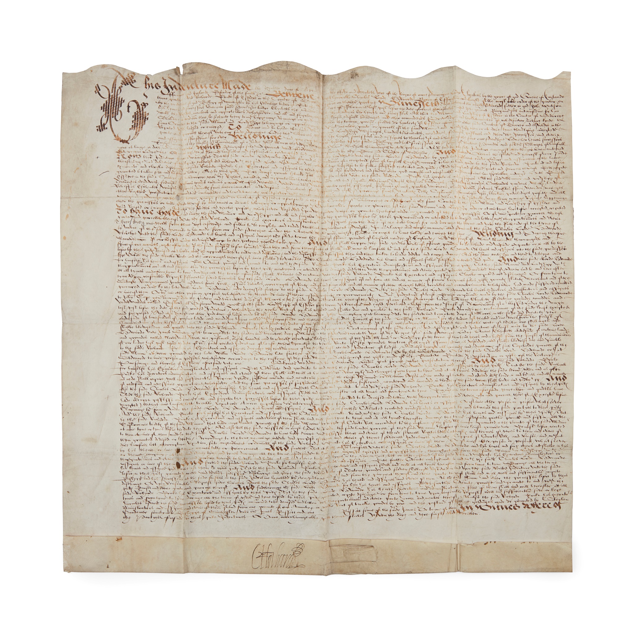 Howard, Charles, 1st Earl of Nottingham Elizabethan Indenture, signed ...