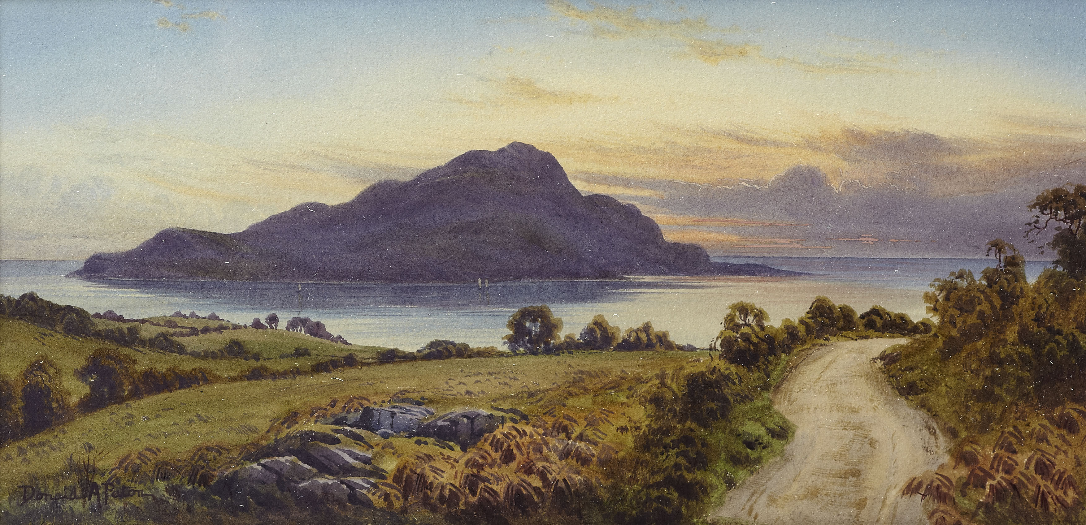 DONALD PATON (SCOTTISH FL. 1897-1906) SUNDOWN: HOLY ISLAND FROM ABOVE ...