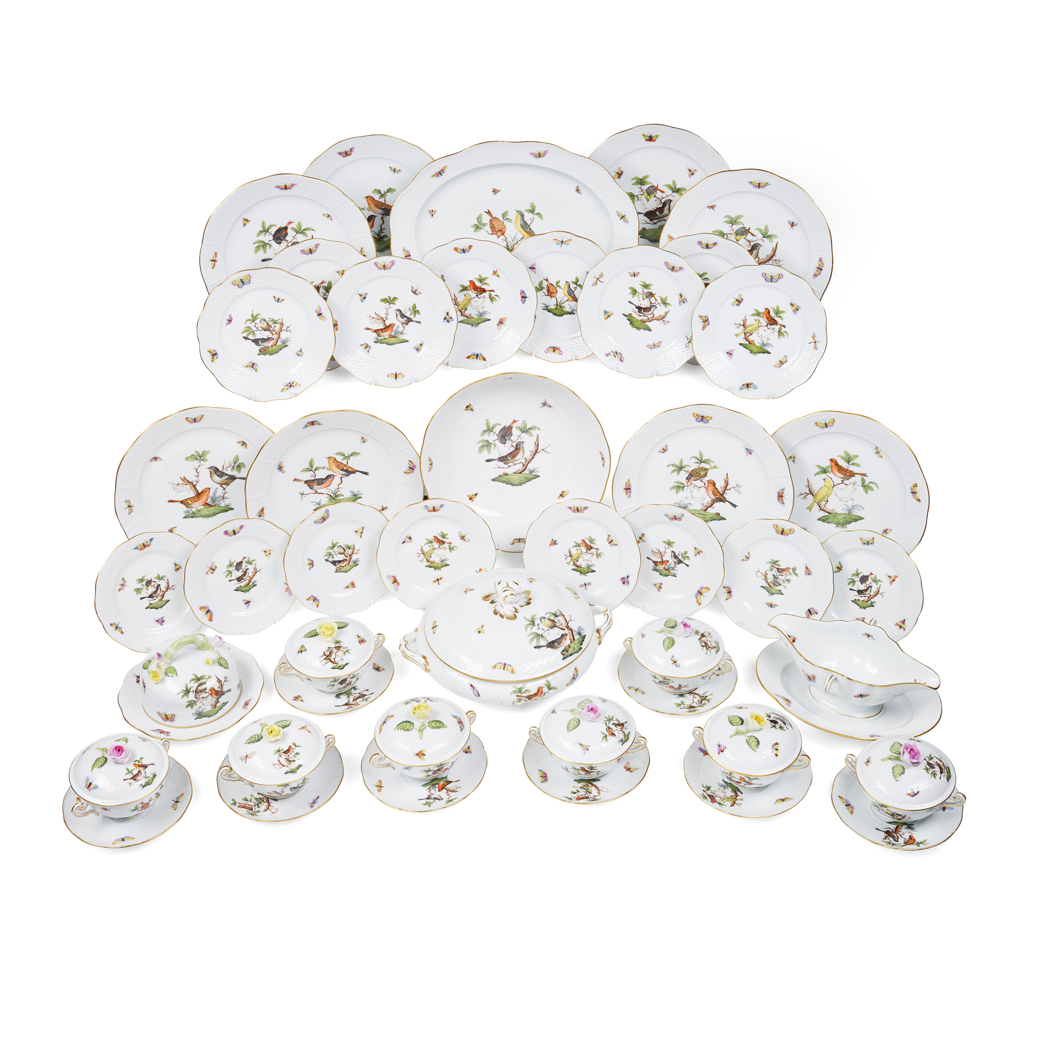 HEREND PORCELAIN 'ROTHSCHILD BIRD' PATTERN DINNER SERVICE 20TH CENTURY ...