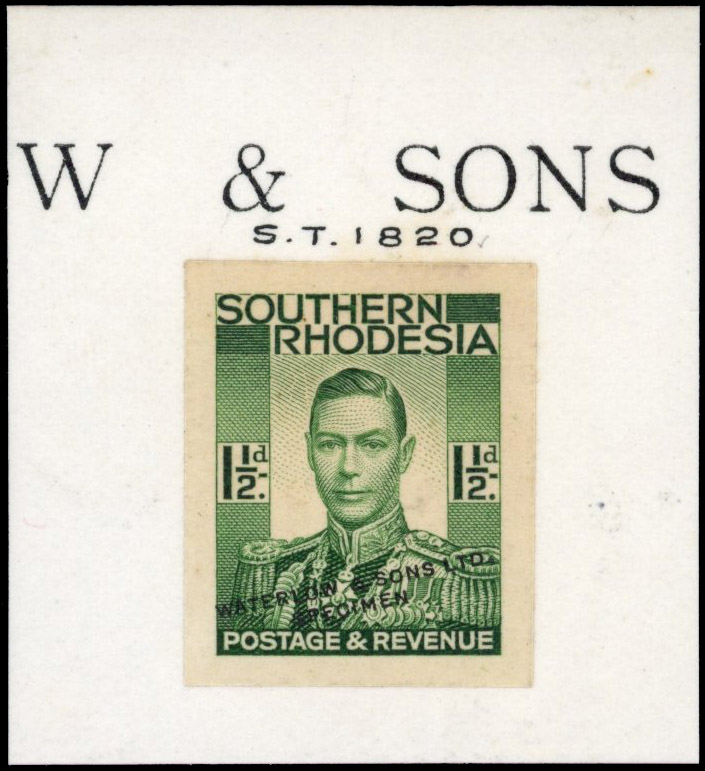 Southern Rhodesia SG 42 1937 1½d printer's sample in green | 11 ...