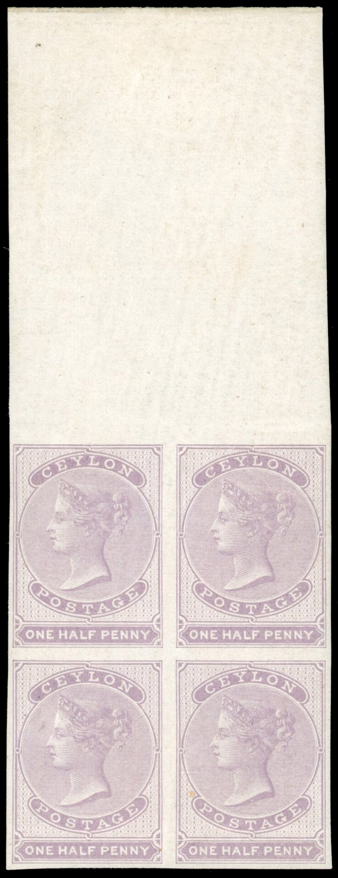 Ceylon SG 17 1857-64 ½d dull mauve imperf block of 4 mint | 11 February ...