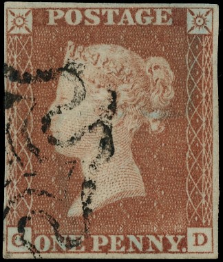 1841 1d Red Brown Pl.1b (Black Plate, Wmk, Inverted). Used lettered ...