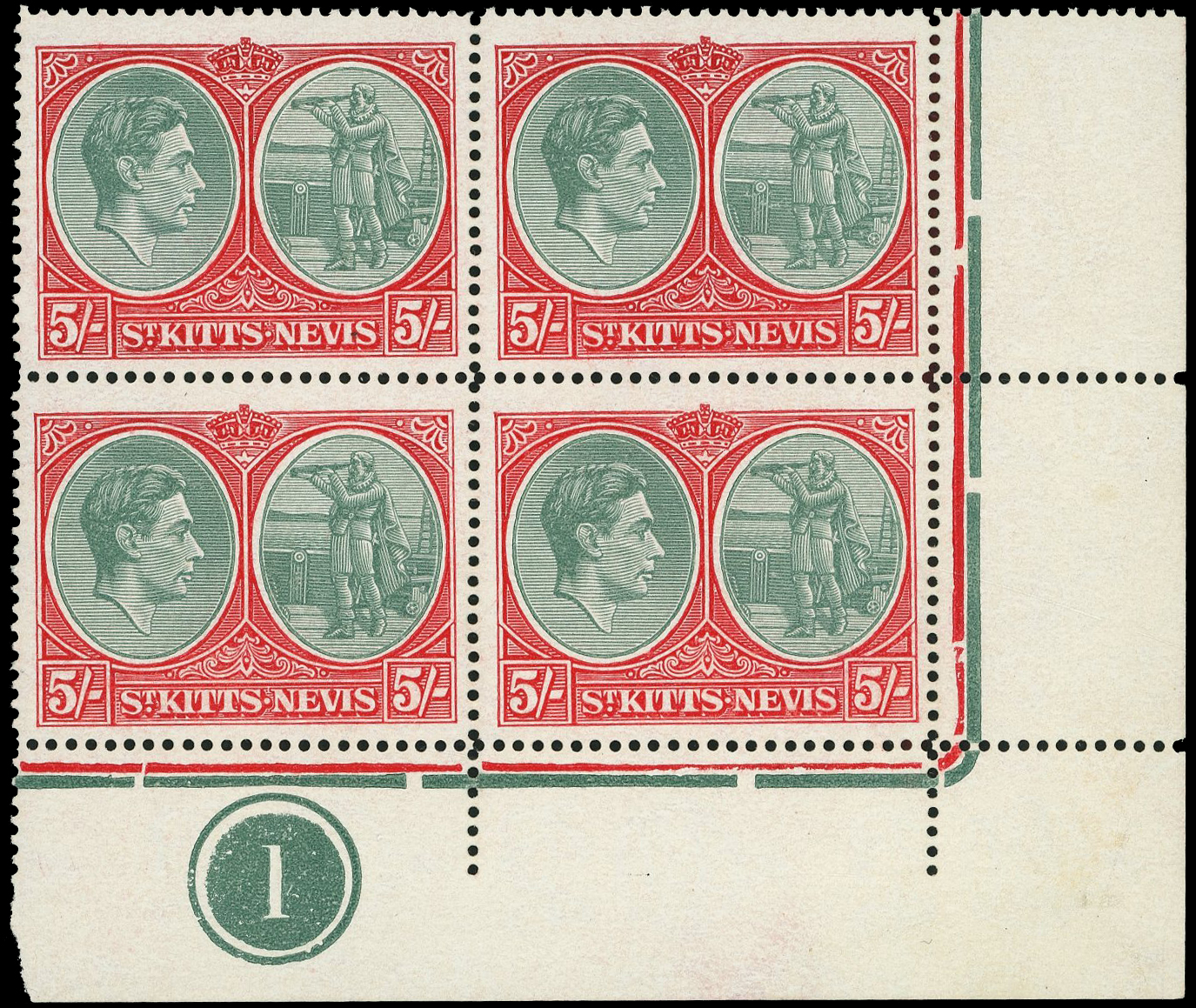 St Kitts-Nevis SG 77b, bc Plate block mint | 11 February 2026