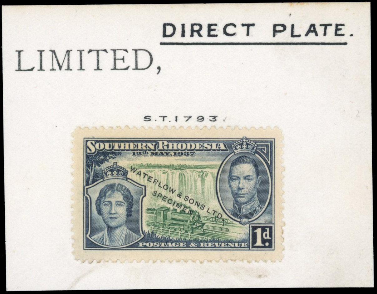 Southern Rhodesia SG 36 1937 Coronation 1d printer's sample | 11 ...