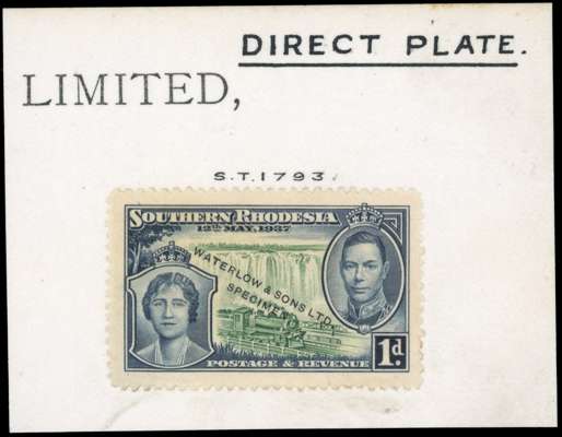 Southern Rhodesia SG 36 1937 Coronation 1d printer's sample | 11 ...