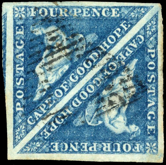 Cape of Good Hope SG 19d 1863-64 4d deep blue pair with sideways ...