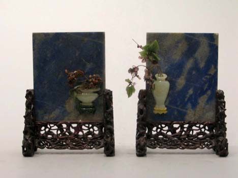 Past auction: Pair of Chinese lapis lazuli and hardstone table screens ...