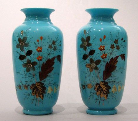 Past auction: A pair of English blue opaline painted glass baluster ...