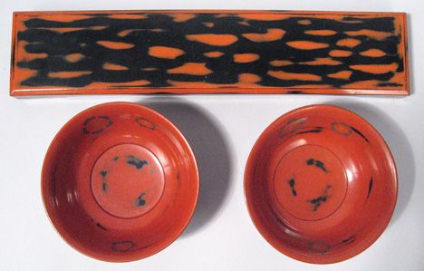 Pair of Japanese negoro-type bowls and fubako | March 16, 2008