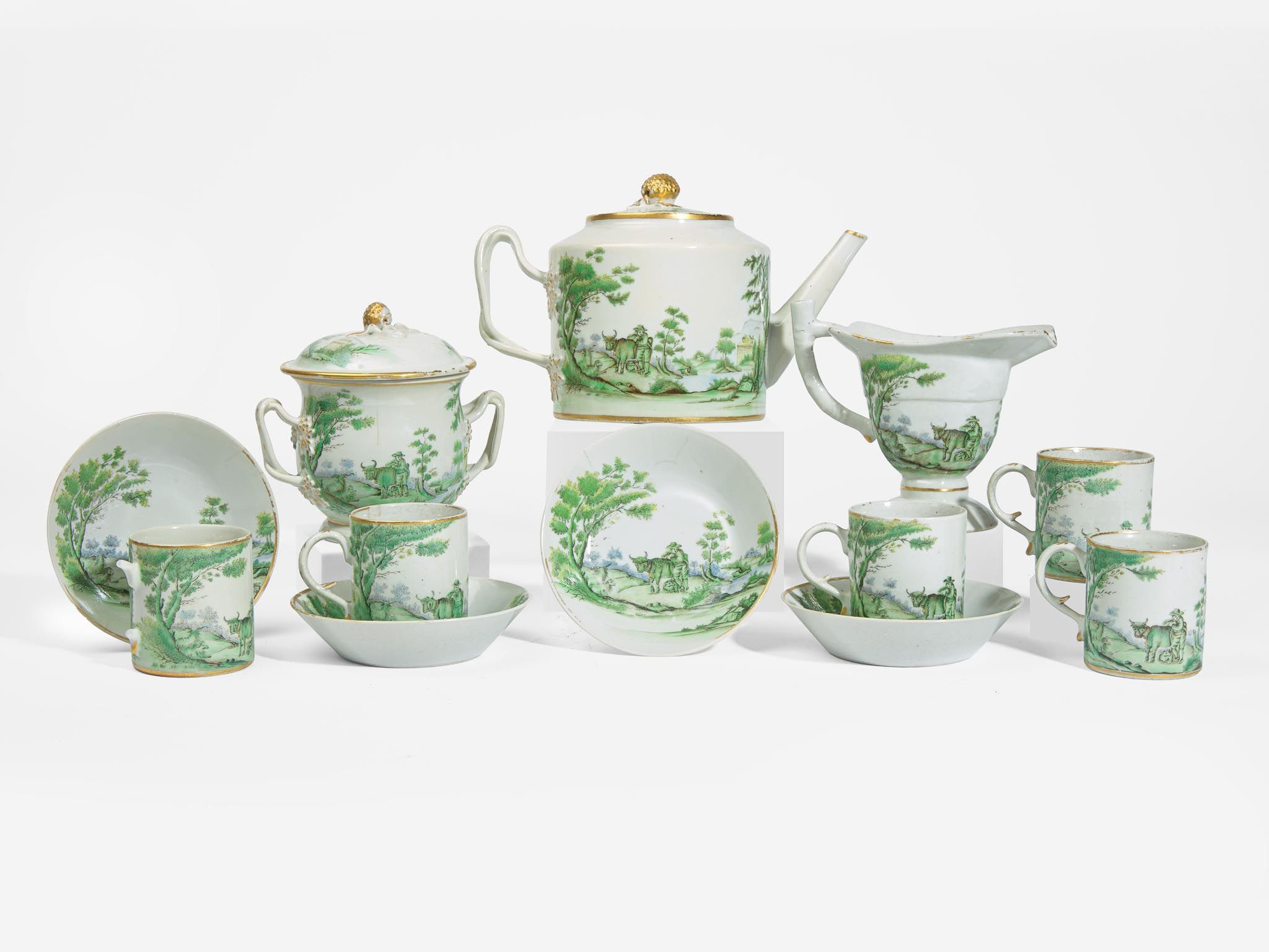 A rare group of Chinese Export porcelain Green "Quaker Farmer" tea and ...