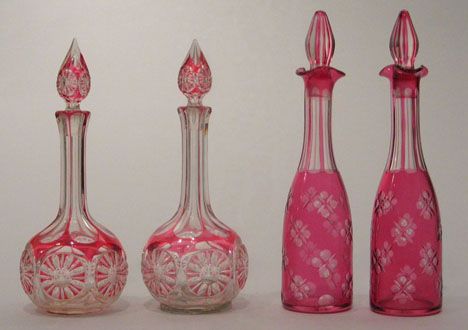 Past auction: Two Pairs of Bohemian ruby overlay decanters late 19th ...