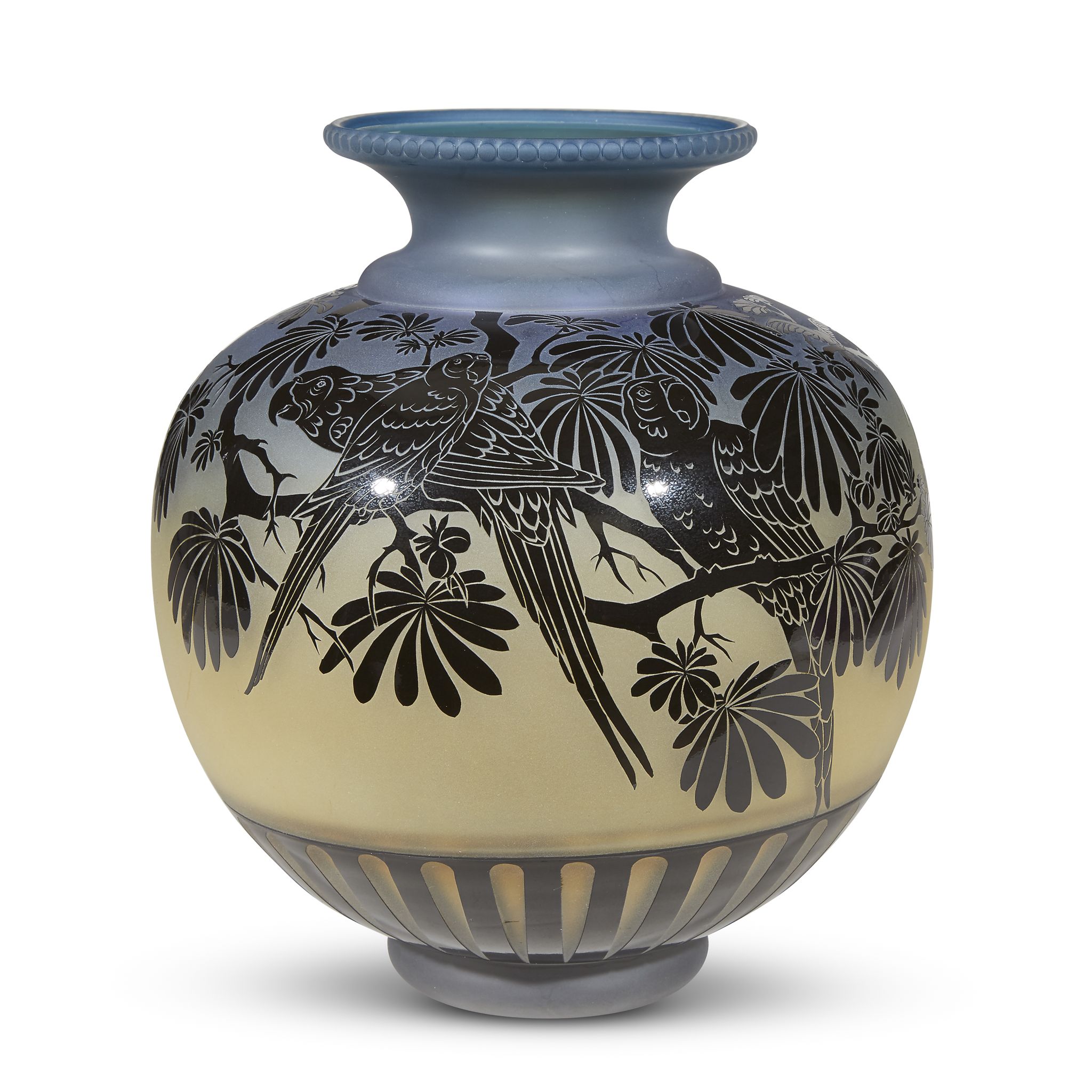 An acid-etched cameo glass vase with parrots Gary Genetti (American, b ...