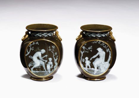 A Pair of English (George Jones) Pate-sur-Pate Porcelain Vases circa ...