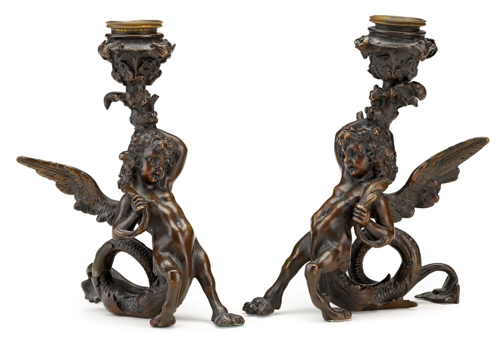 Antonio Pandiani (Italian, 1838-1928) pair of bronze candlesticks milan ...