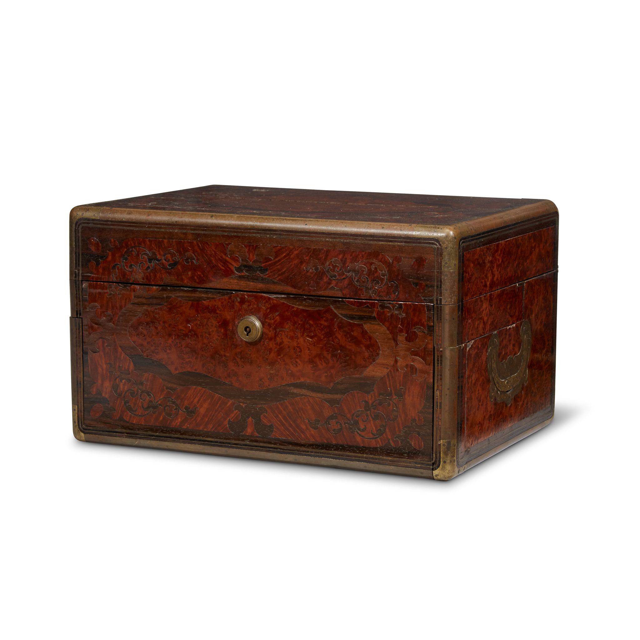 Past auction: A NAPOLEON III BRASS-BANDED AMBOYNA AND ROSEWOOD INLAID ...