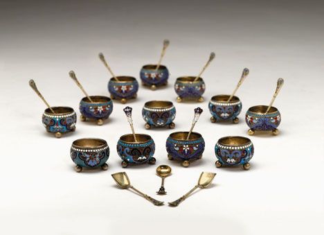 Past auction: Twelve Russian champleve enamel salts and spoons late ...